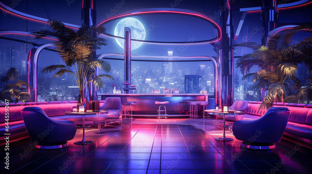 Futuristic Nightclub Interior. Sci-fi Club. Purple Nightclub Lighting ...