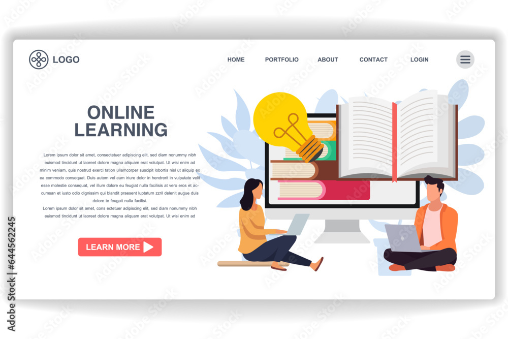 Two people are using laptops to study. website page Online Learning ...