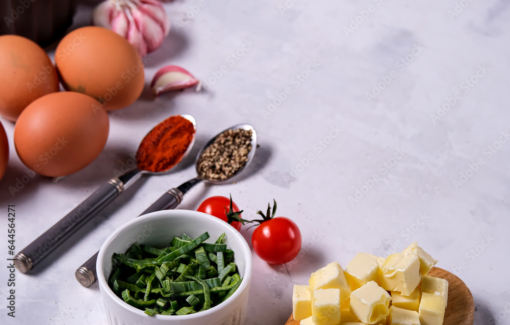 Step by step frittata. Unfolding the ingredients for the preparation of ...