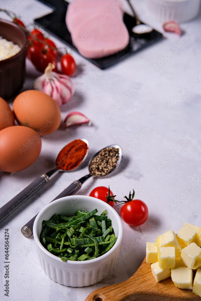 Step by step frittata. Unfolding the ingredients for the preparation of ...