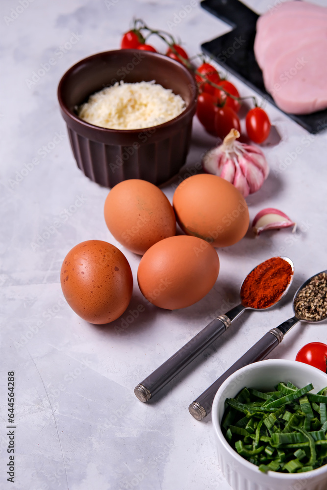 Step by step frittata. Unfolding the ingredients for the preparation of ...