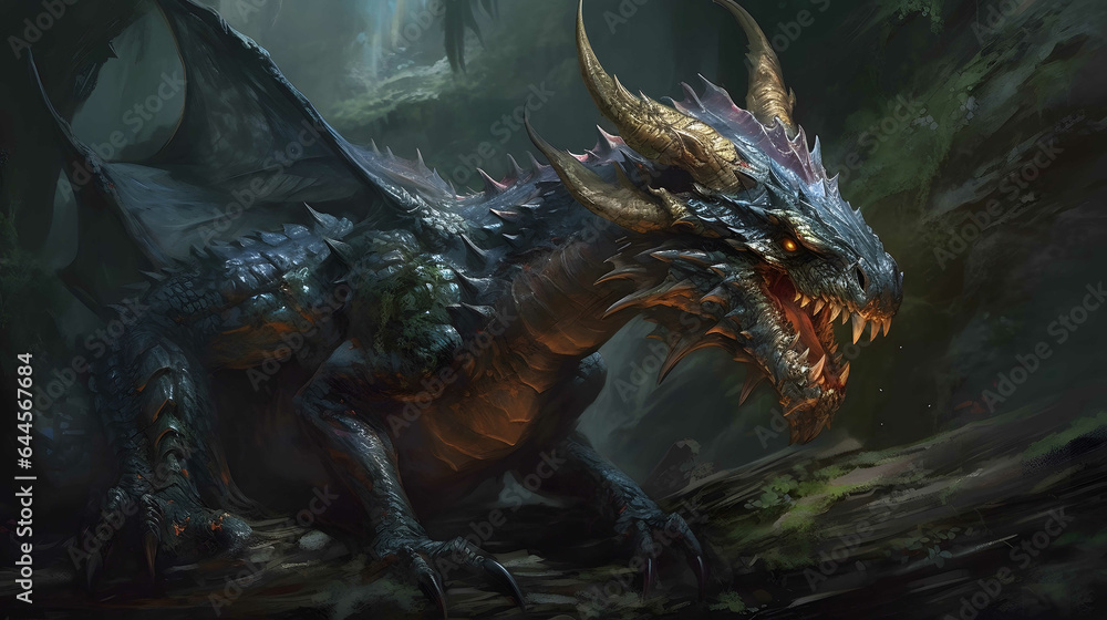 Fantasy dragon with bared teeth. Mythology creature. Stock Photo ...