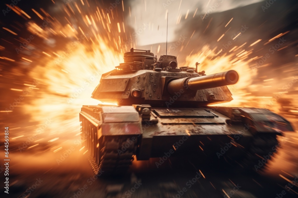 Armored tank in battle. War action effects. Military vehicle game ...