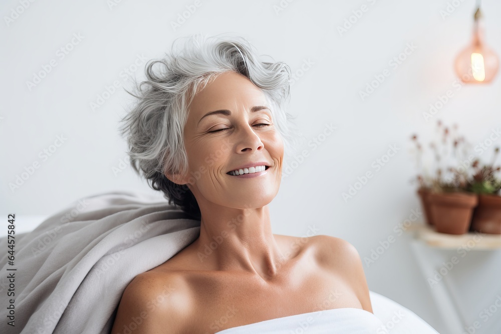 A Gorgeous Mature Woman At The Spa Beauty Salon Or Cosmetologist About To Receive A Relaxing
