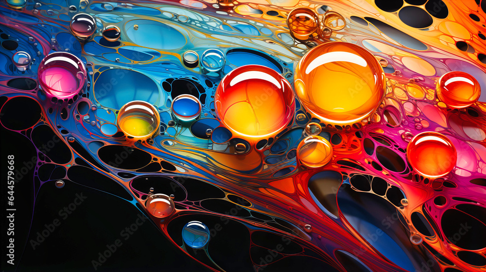 Liquid orbs floating in chromatic pools Stock Illustration | Adobe Stock