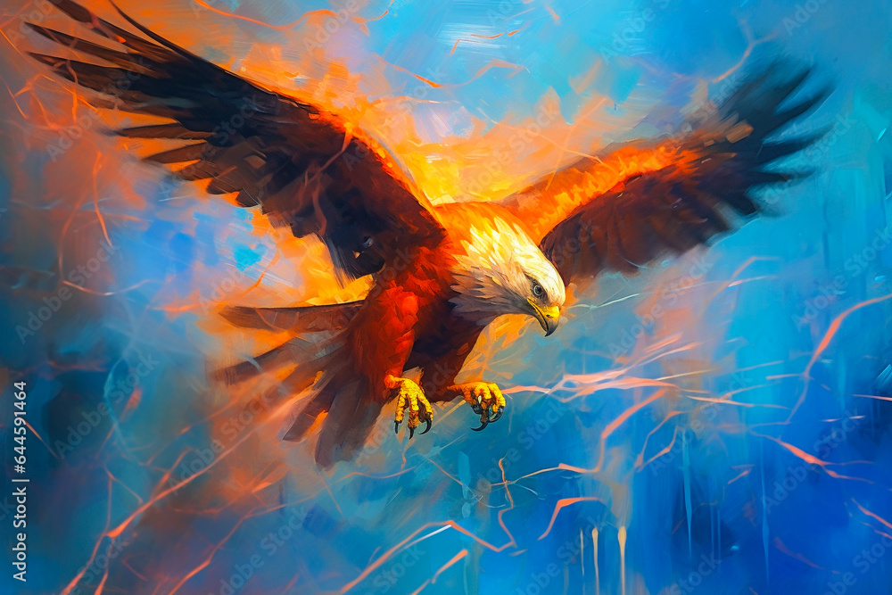 Eagle in the sky, lightning thunder concept illustration. Fierce ...