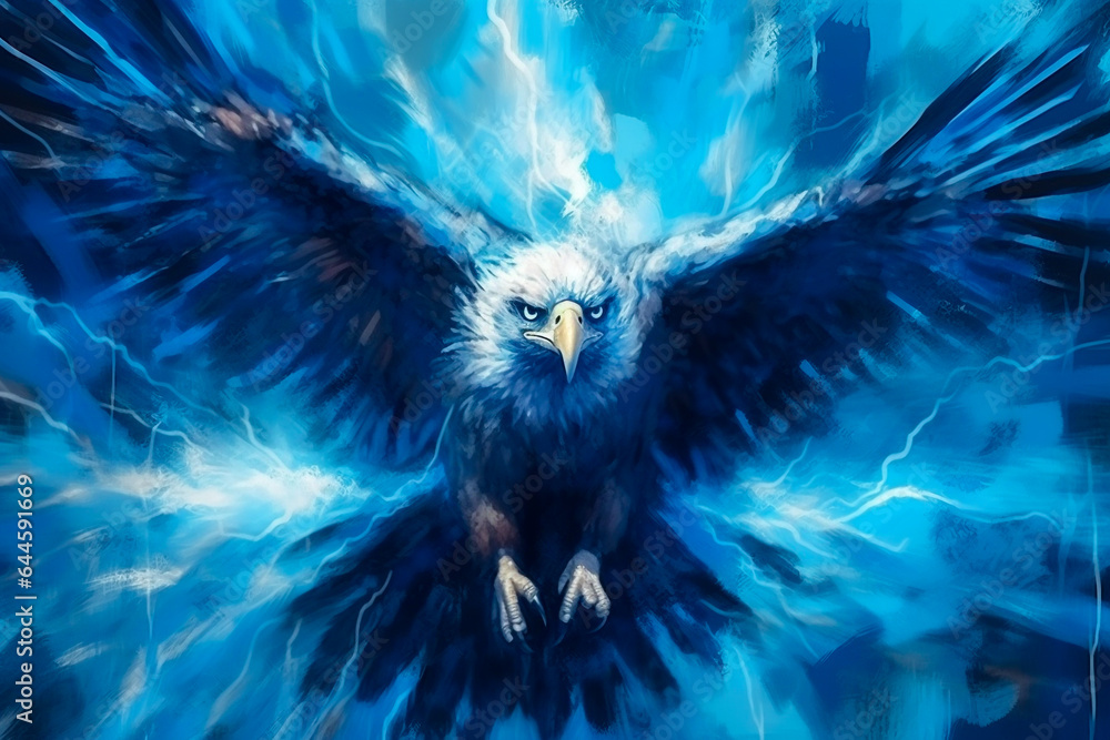 Eagle in the sky, lightning thunder concept illustration. Fierce ...