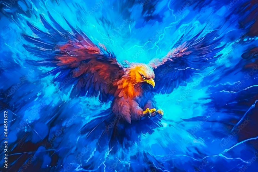 Eagle in the sky, lightning thunder concept illustration. Fierce ...