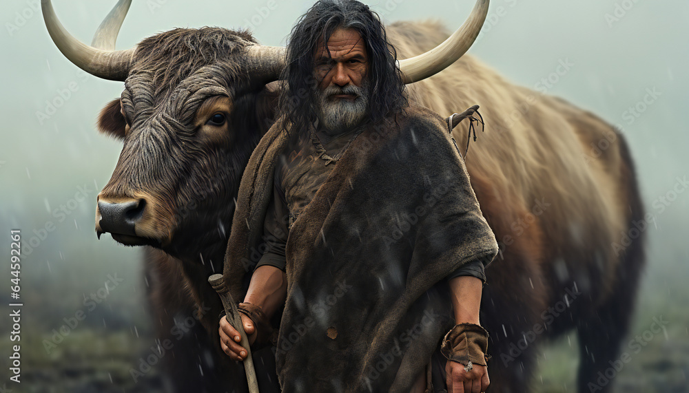 Artistic recreation of a Aurochs, Bos primigenius, extinct specie ...