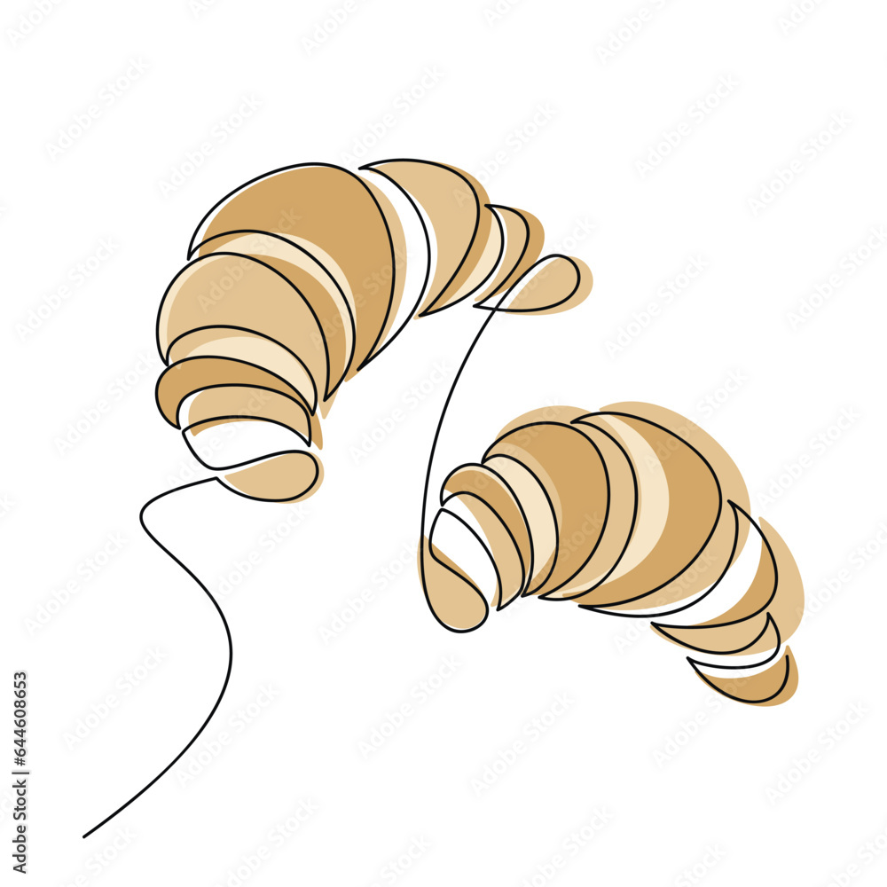 Vector illustration. French croissant line continuous drawing. Hand ...