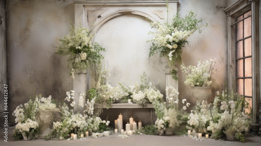 a delicate white paint texture adorned with meticulously arranged ...