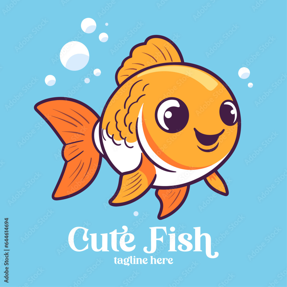 Adorable fish gracefully navigating a cartoon water world. Happy ...