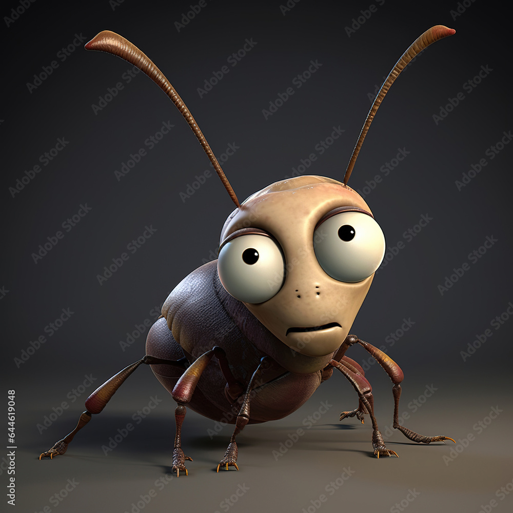 Cartoon ant with sad expression on his face - 3D Illustration. Animated ...