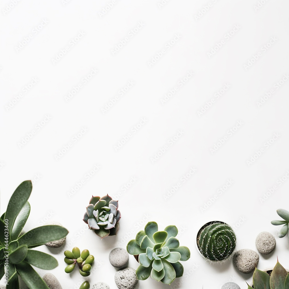 minimalist modern banner or header with succulent plants on a white ...