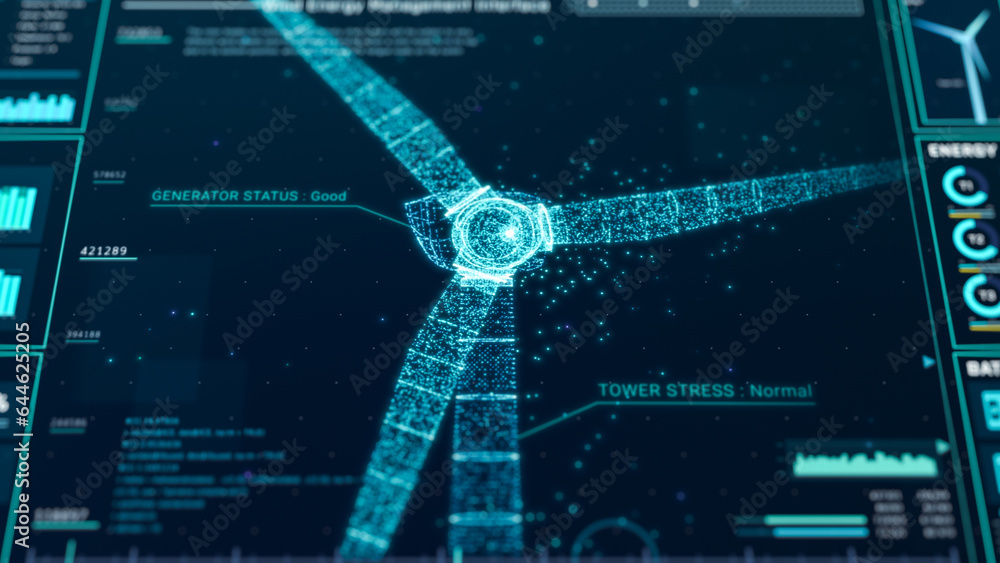 Futuristic wind turbine energy control center interface design, digital ...