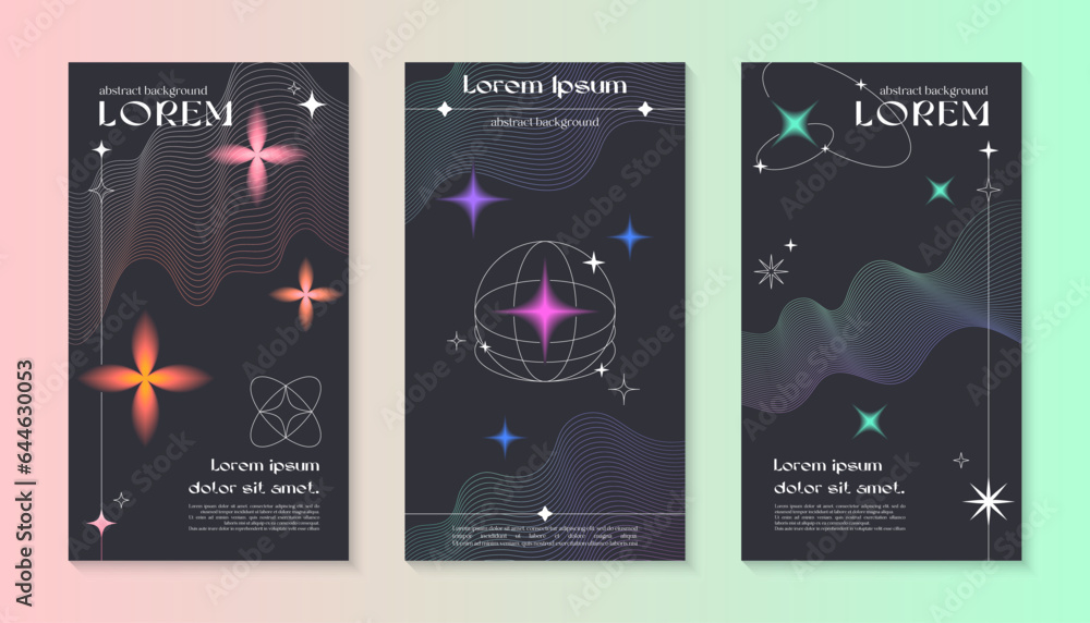 Vector insta story cosmic templates with linear shapes,blurred sparkles ...