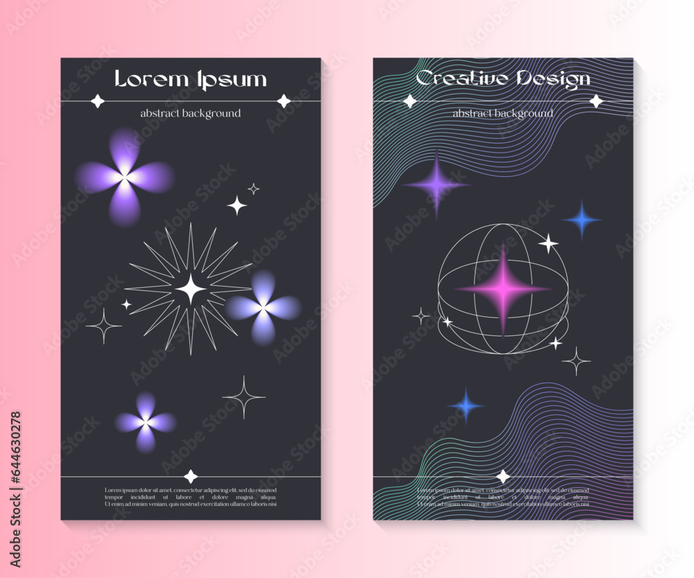 Vector insta story cosmic templates with linear shapes,blurred sparkles ...