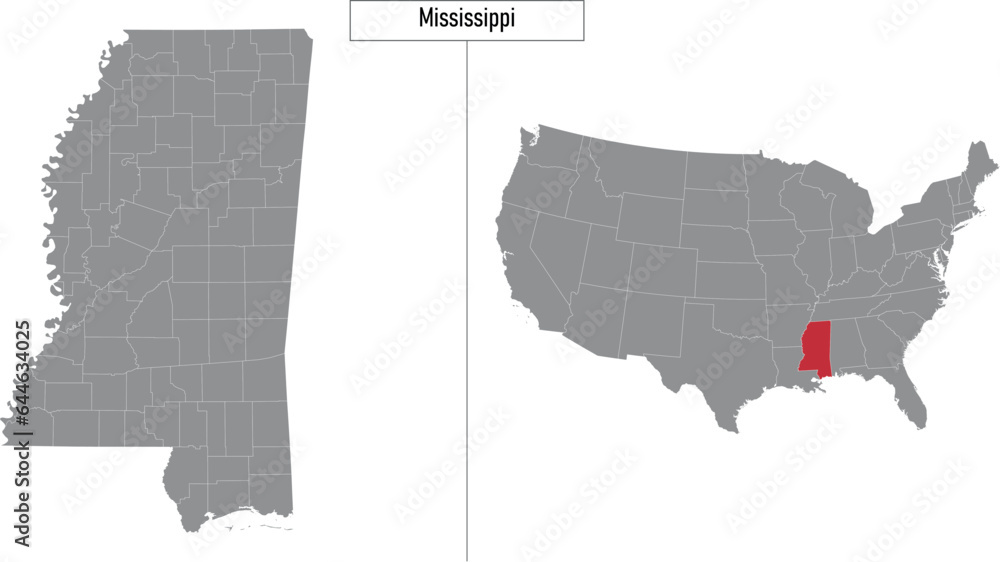 Vecteur Stock map of Mississippi state of United States and location on ...