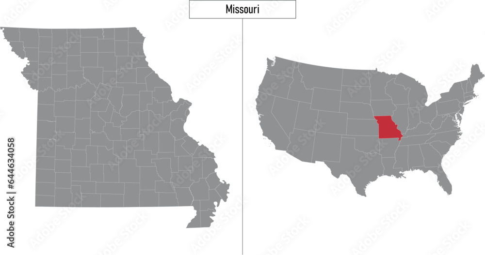 map of Missouri state of United States and location on USA map Stock ...
