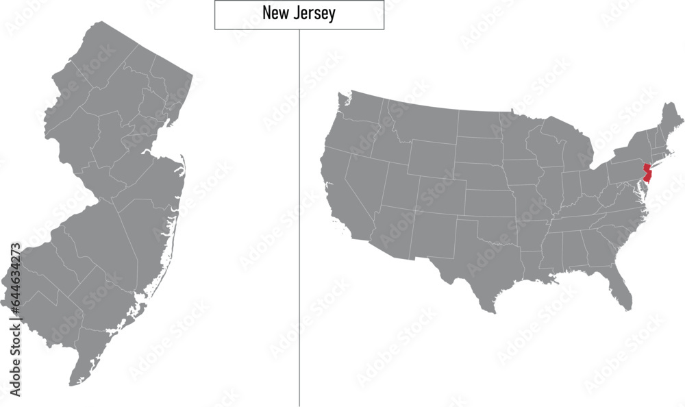 map of New Jersey state of United States and location on USA map Stock ...