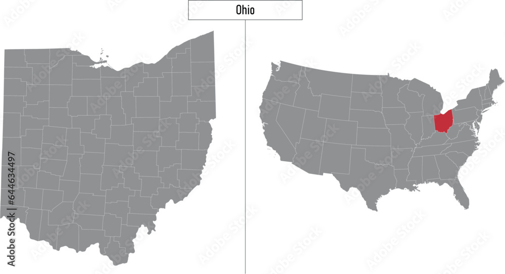 map of Ohio state of United States and location on USA map Stock Vector ...