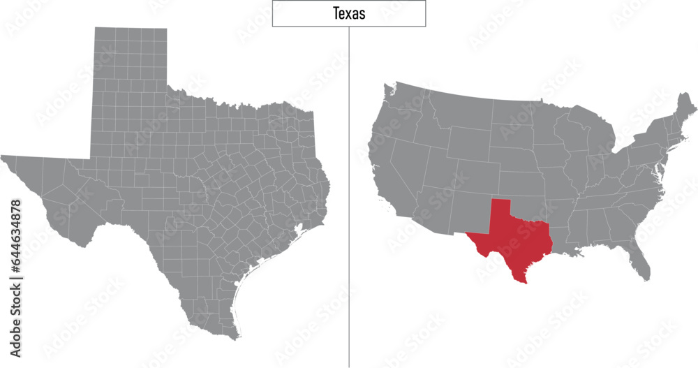 Poster map of Texas state of United States and location on USA map ...