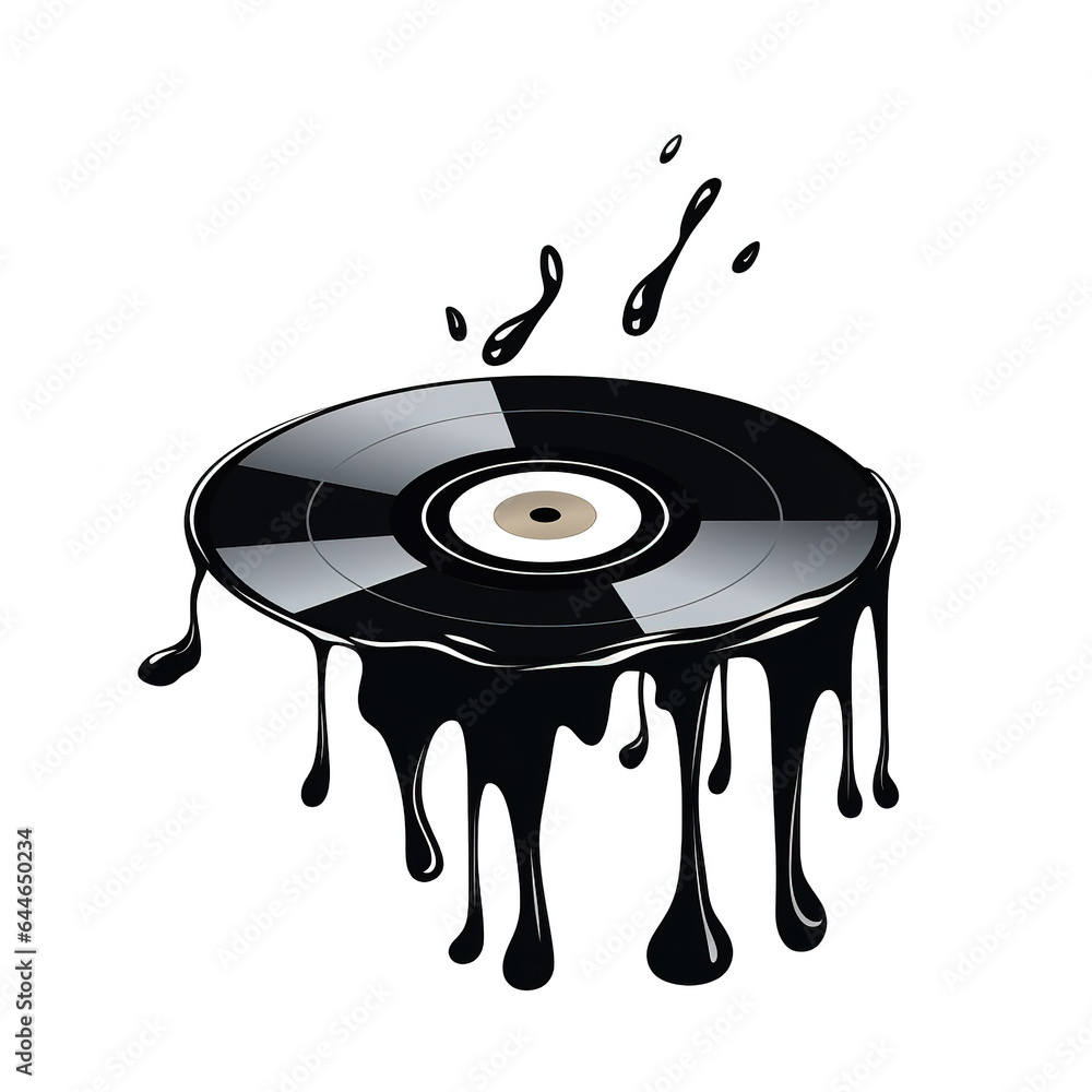 Dripping Vinyl Record Black Vector silhouette, cartoon style,flat, high ...