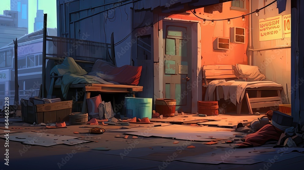 Poverty and homelessness digital illustration, computer-generated to ...