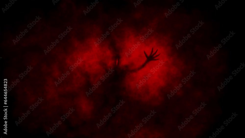 Scary demonic ghost in darkness. Gloomy 2D animation. Smoky monster in ...