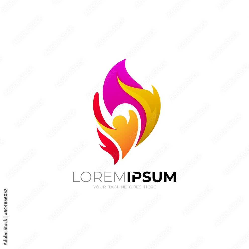 People and fire logo design, Vector logo combination of a man and fire. red logo Stock Vector ...
