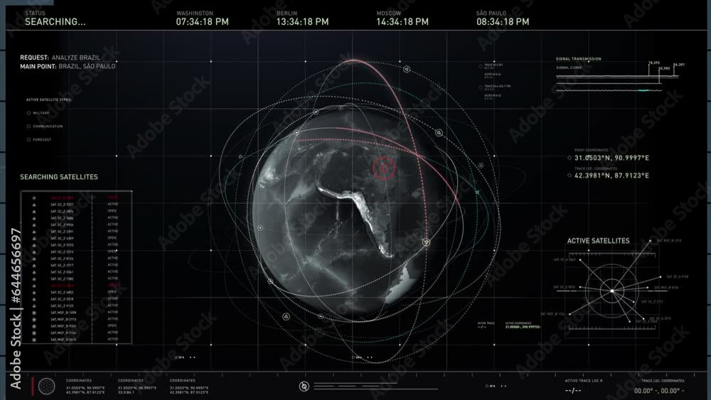 Globe analysis system is gathering data about satellite positions on ...