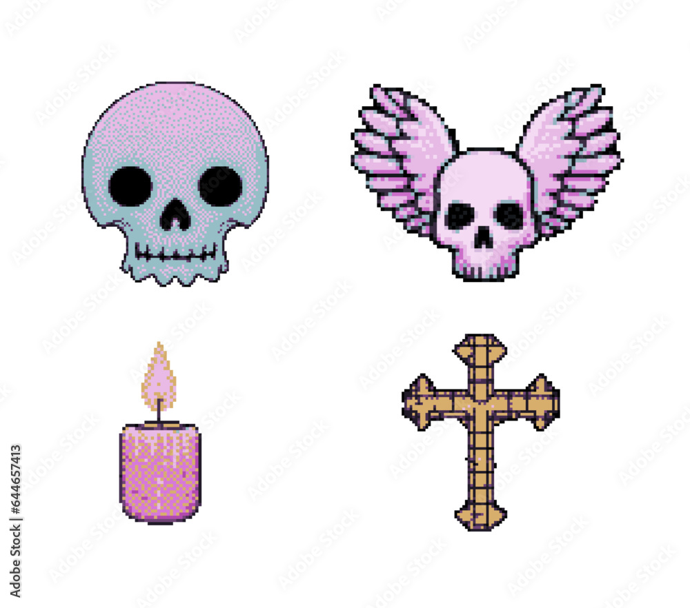 Vetor de Set of pastel goth vaporwave style stickers with crosses ...