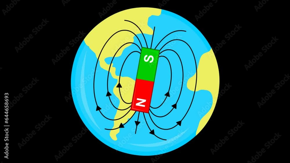video animation illustration of planet earth and magnetic field, on a ...