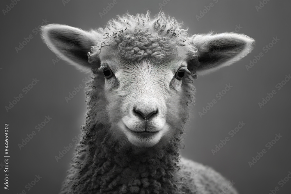 Sheep portrait close-up. Farm animal. White lamb in a studio. Sheep ...