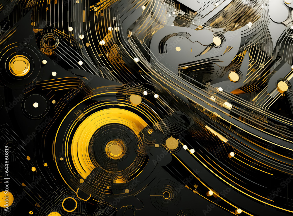 black and yellow motion background with technology patterns. Stock ...