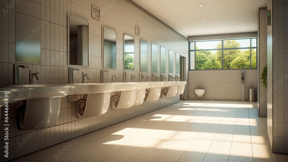 A well kept public restroom ensuring cleanliness and equipped with ...