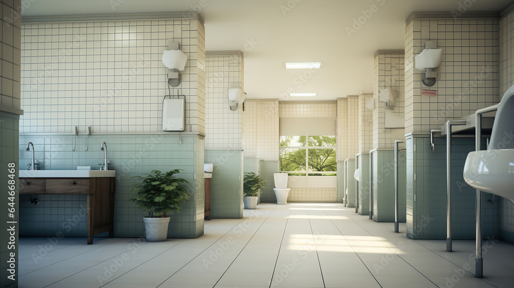 A well kept public restroom ensuring cleanliness and equipped with ...