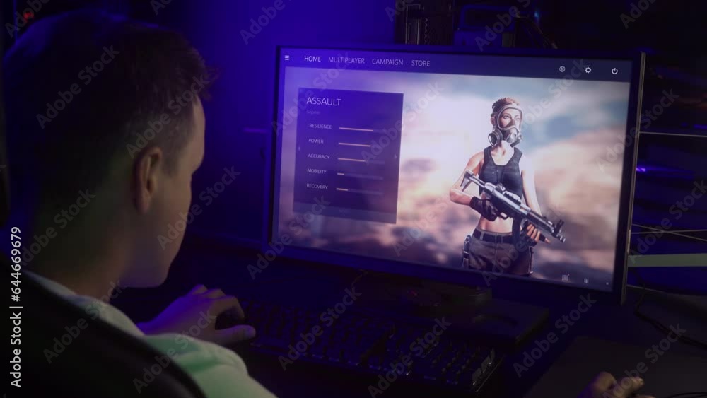 Gamer Picks Character From Game Menu And Prepares To Play Computer Game ...