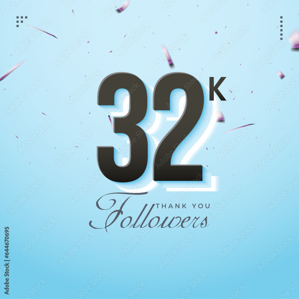 32k followers celebration number with shiny number line shadow. vector ...