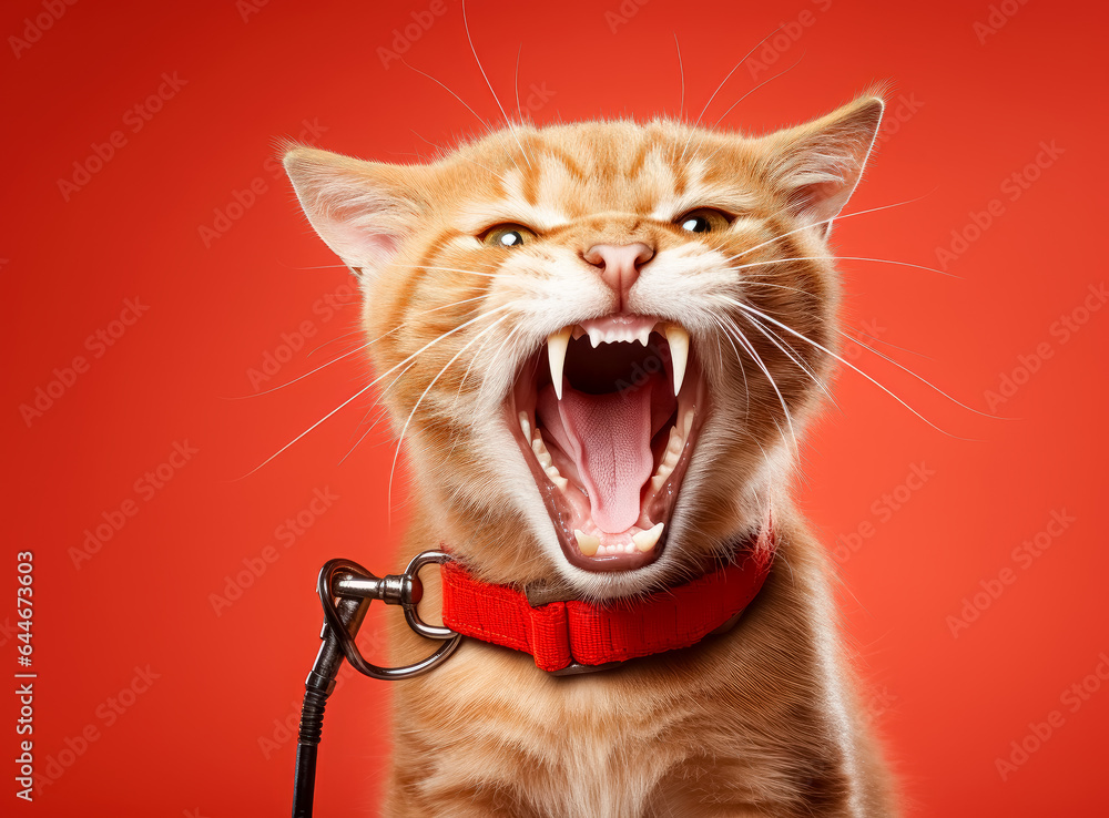 Angry orange cat screaming with its mouth wide open. Angry kitten ...