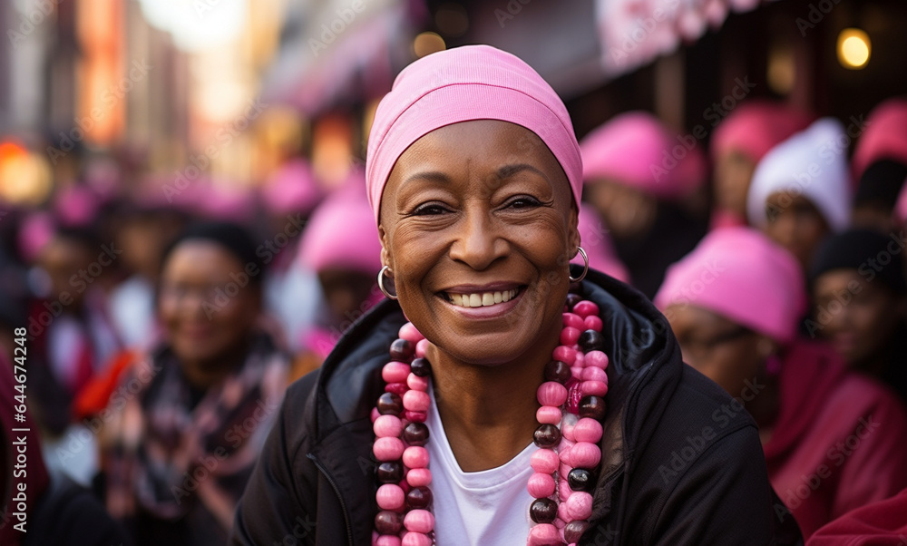 Smiling african american bald woman in pink Stock Photo | Adobe Stock