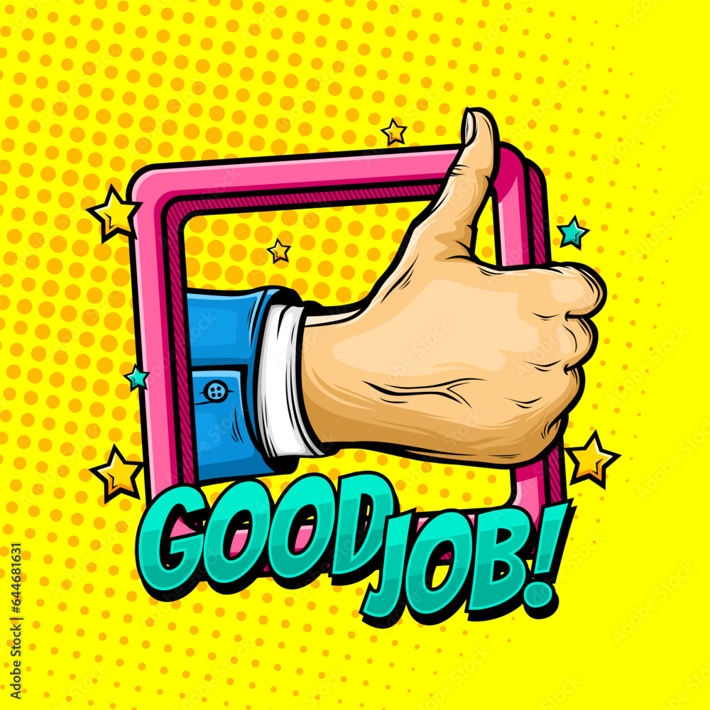 good job hand gesture cartoon comic pop art style Stock Vector | Adobe ...
