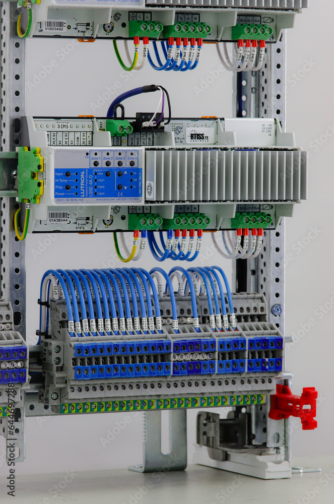 Lutron light dimming module installed in an electrical switchboard ...