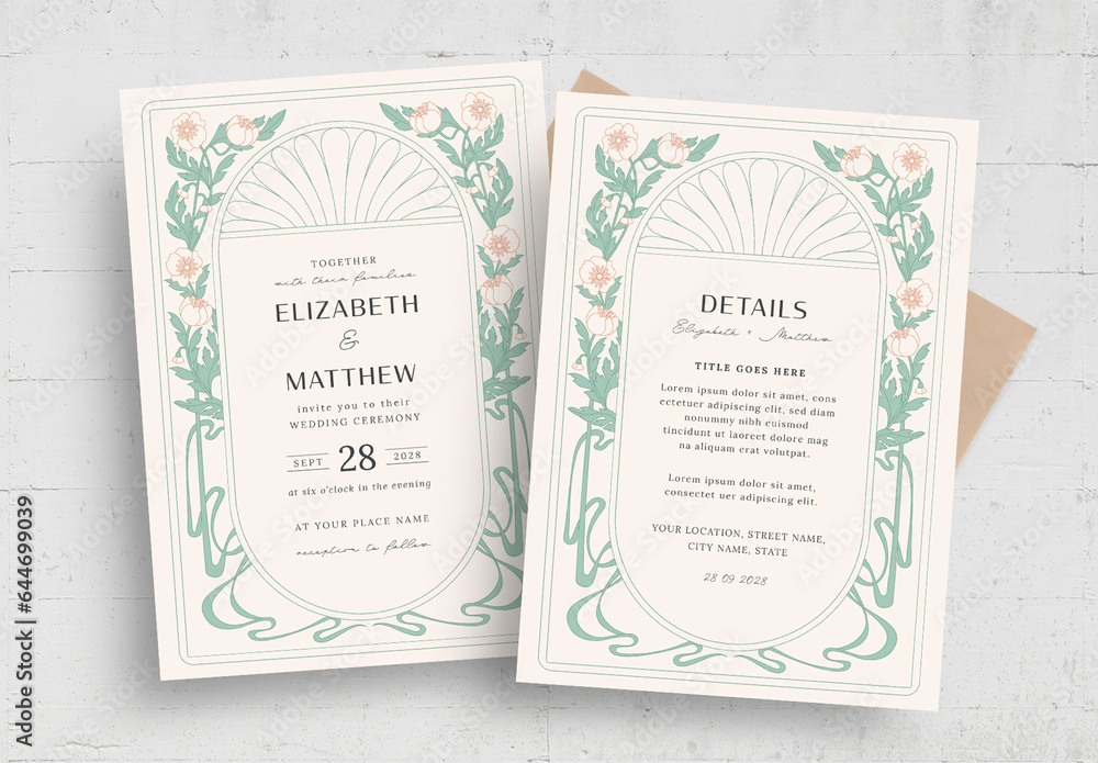 Elegant Wedding Invitation Layout Stock Template | Adobe Stock