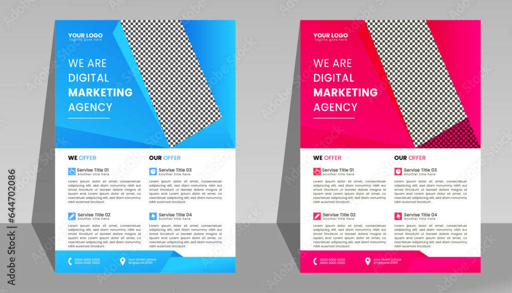 Corporate business flyer template design set with sky and pink color ...