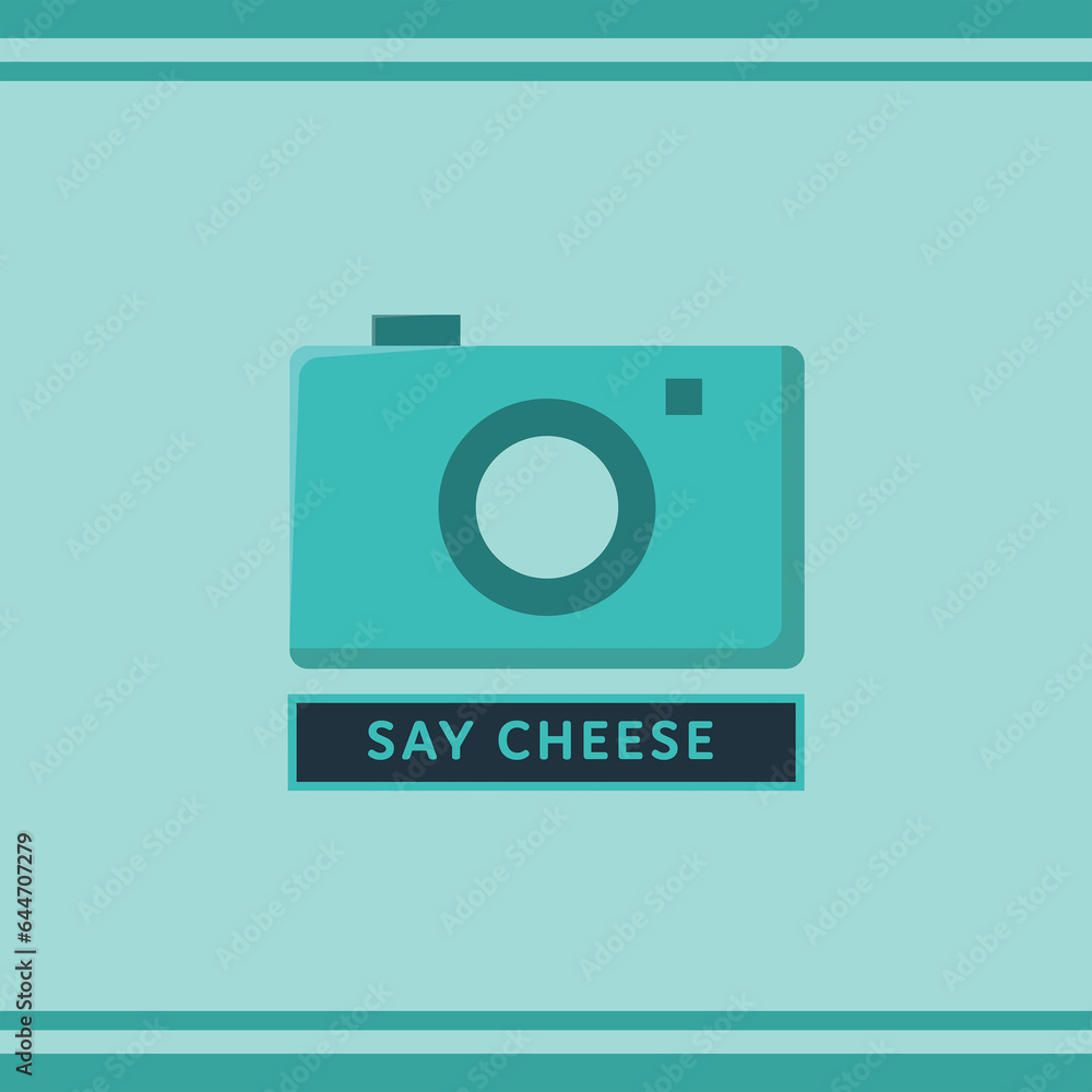Digital png illustration of camera and say cheese text on transparent ...