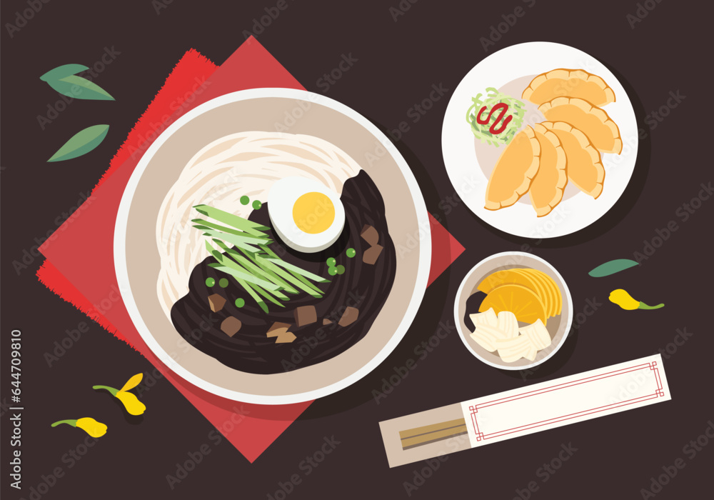 짜장면 일러스트 Stock 벡터 | Adobe Stock