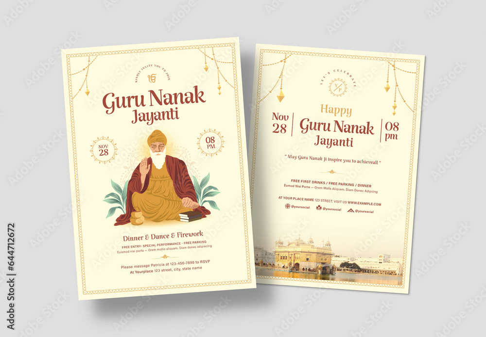 Guru Nanak Flyer Layout for Sikh Festival Event in Indian Theme Stock ...