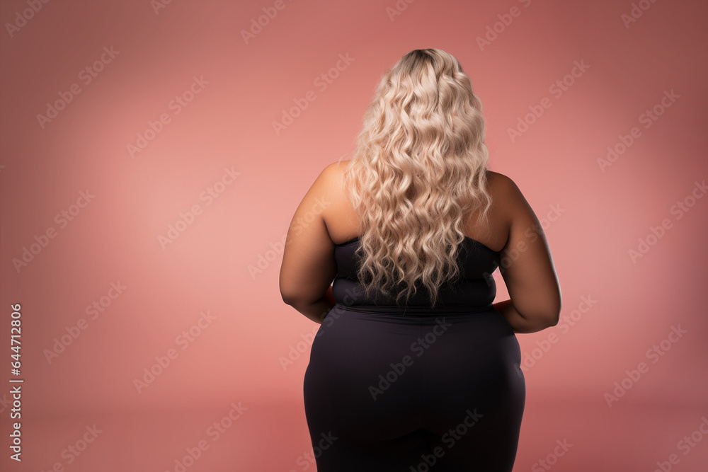 rear view of curvy woman in black bodycon dress. body positive ...