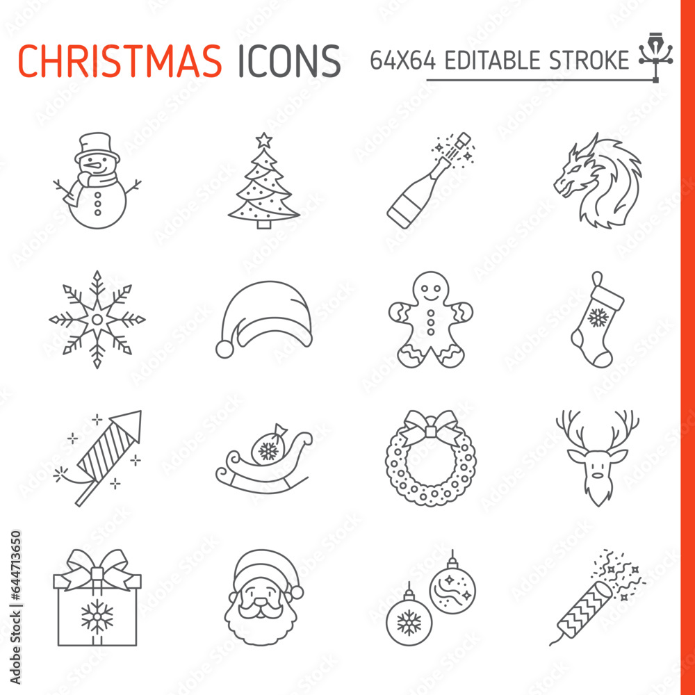Christmas line icon set, holiday vector collection, logo illustrations ...